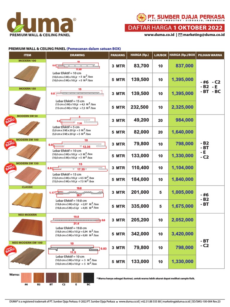 SD-SMG-100-004 REV.23 Price List Duma Panel 1 OKTOBER 2022 | PDF