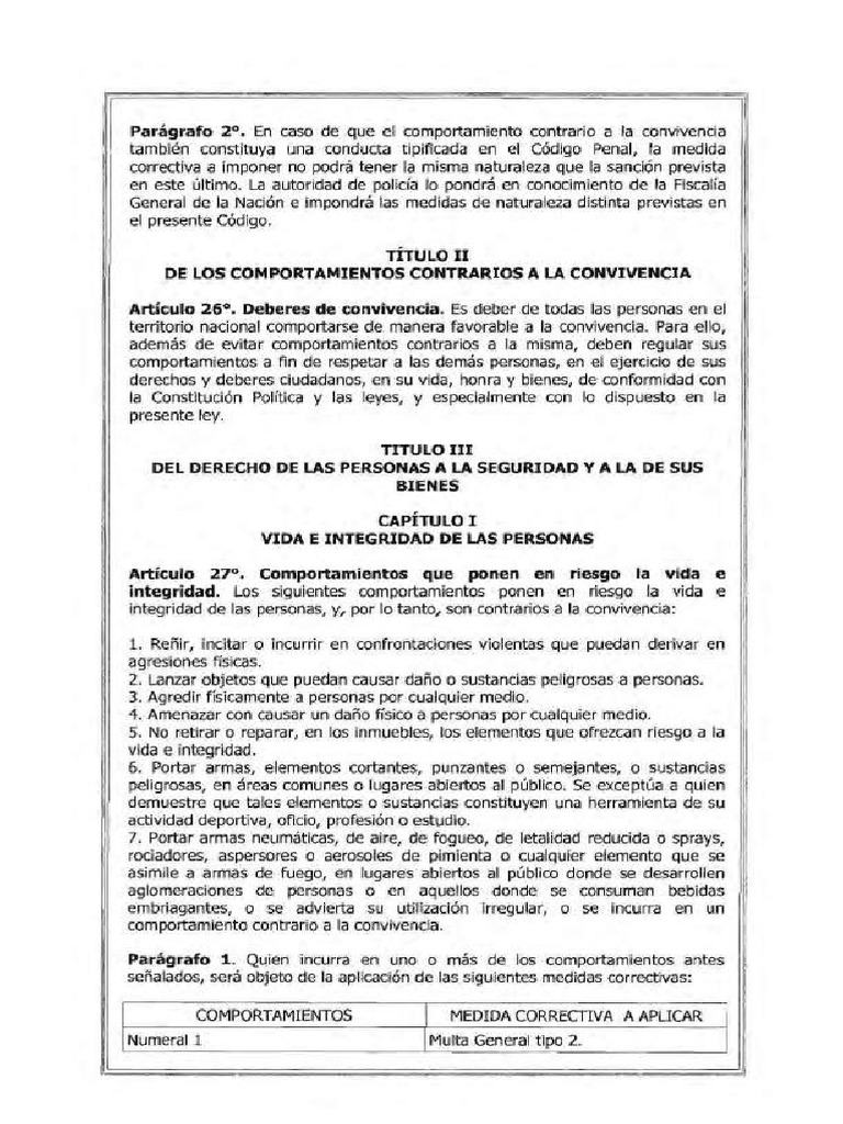 Ley 1801 Codigo Nacional Policia Convivencia 8 10 Descargar Gratis