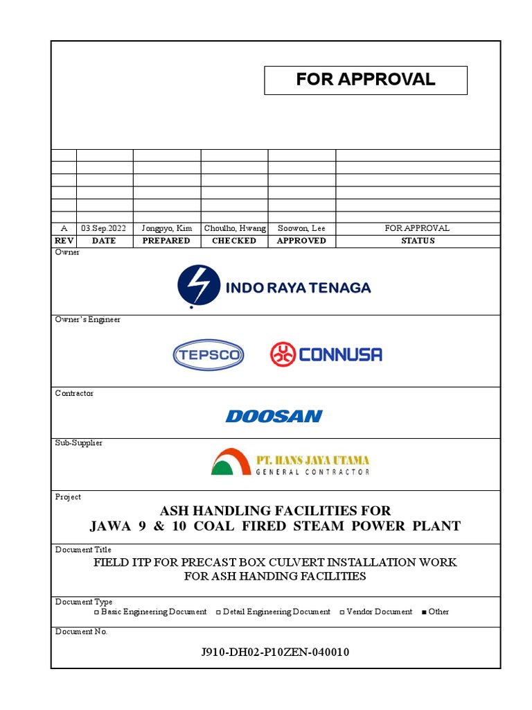 J910-Dh02-P10zen-040010 - (Ahf) Field Itp For Precast Box Culvert Installation Work - Rev.a ...