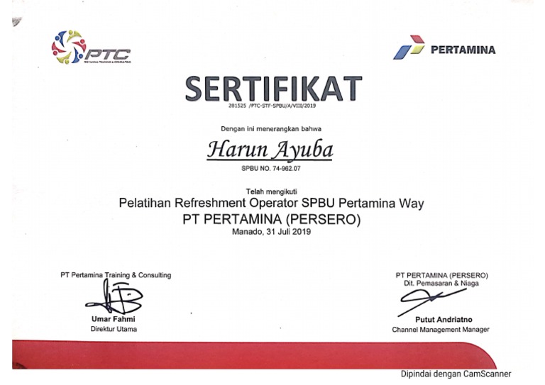 Sertifikat Refreshment Pertamina | PDF