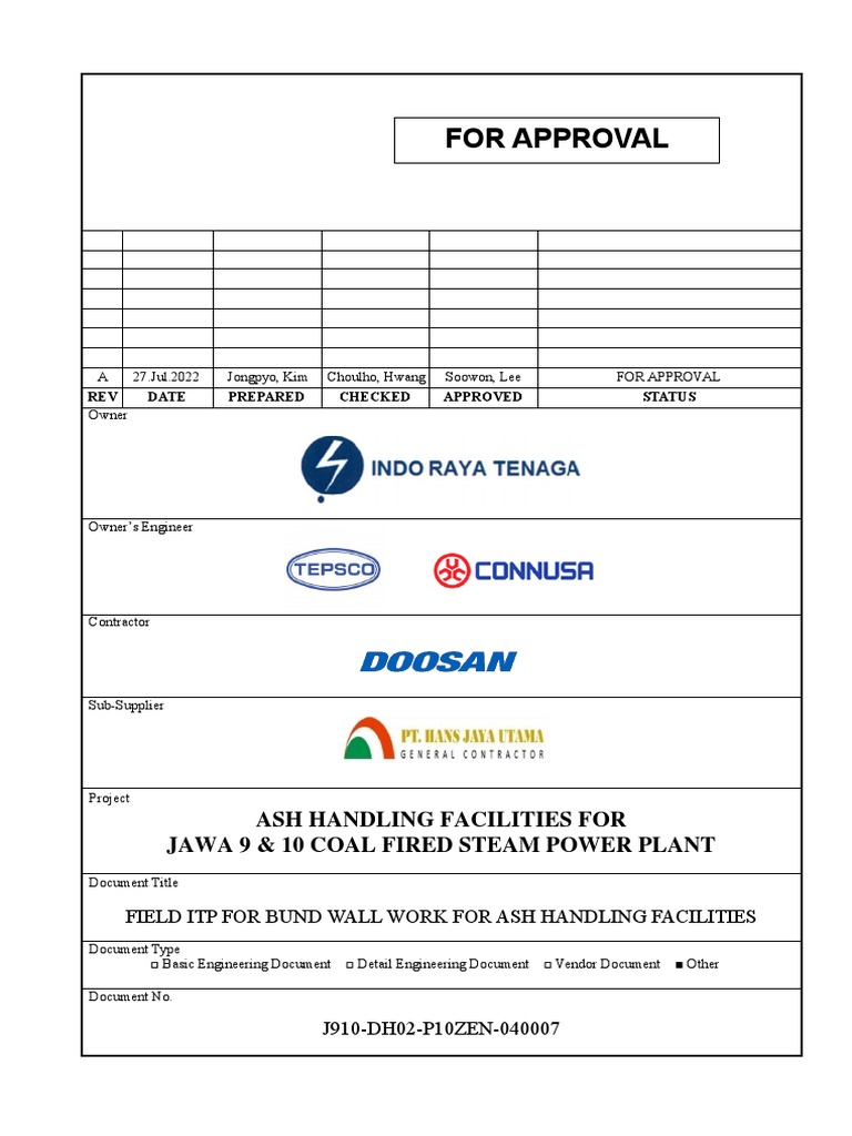 J910-DH02-P10ZEN-040007 - (AHF) Field ITP For Bund Wall Work For Ash ...