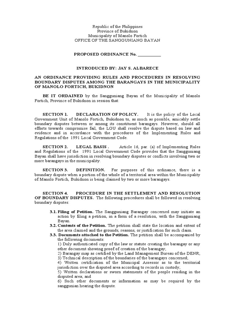 Boundary Dispute Resolution Ordinance | PDF | Governance | Public Sphere