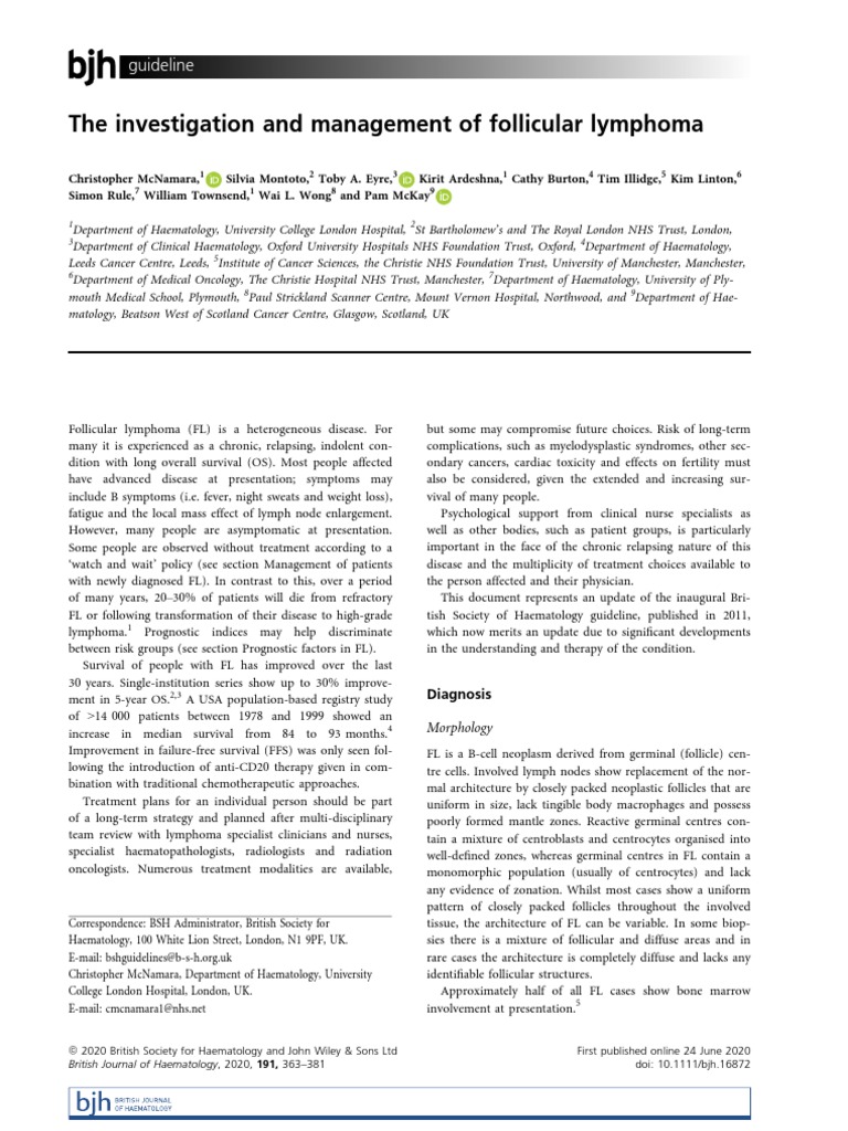BR J Haematol - 2020 - McNamara - The Investigation and Management of Follicular Lymphoma | PDF ...