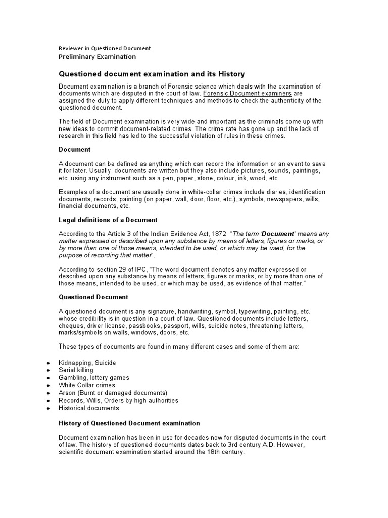 Reviewer in Questioned Document - Prelim | PDF | Typewriter | Typefaces