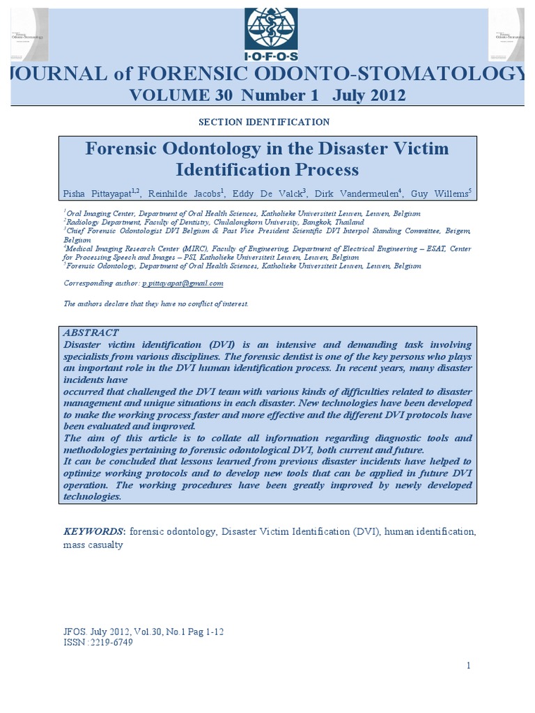 Forensic Odontology in The Disaster | PDF | Forensic Science | Ct Scan