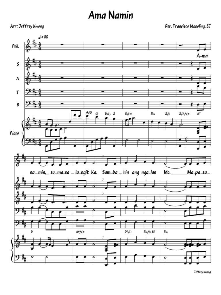 Ama Namin Sheet Music and Lyrics | PDF