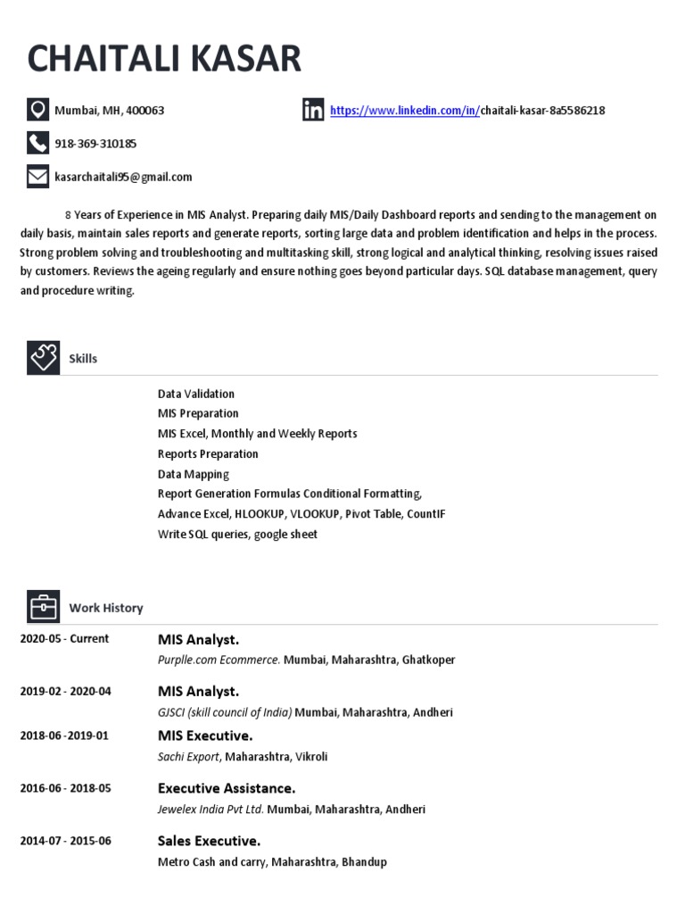 Chaitali Kasar Resume... Updated - New | PDF | Microsoft Excel | Computing