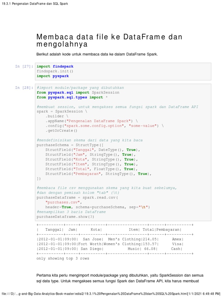 19.3.1 Pengenalan DataFrame Dan SQL Spark | PDF