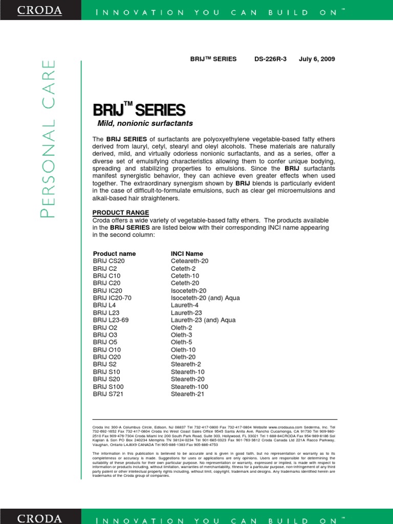 Brij CS20 | PDF | Emulsion | Surfactant