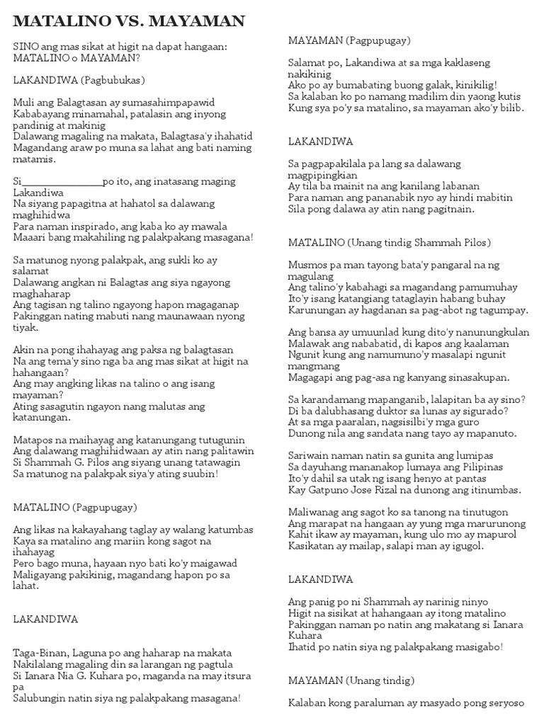 Matalino VS Mayaman | PDF