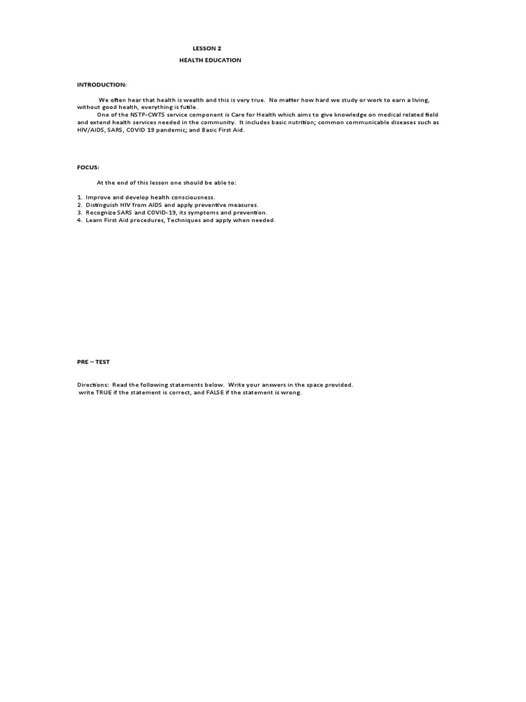 Lesson 2 NSTP | PDF | Hiv/Aids | Nutrients