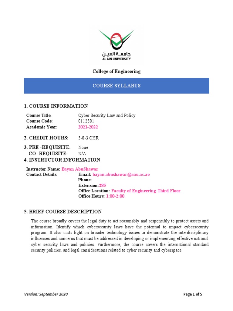 Current - Syllabus - 0112301 - Cyber Security Law and Policy | PDF ...