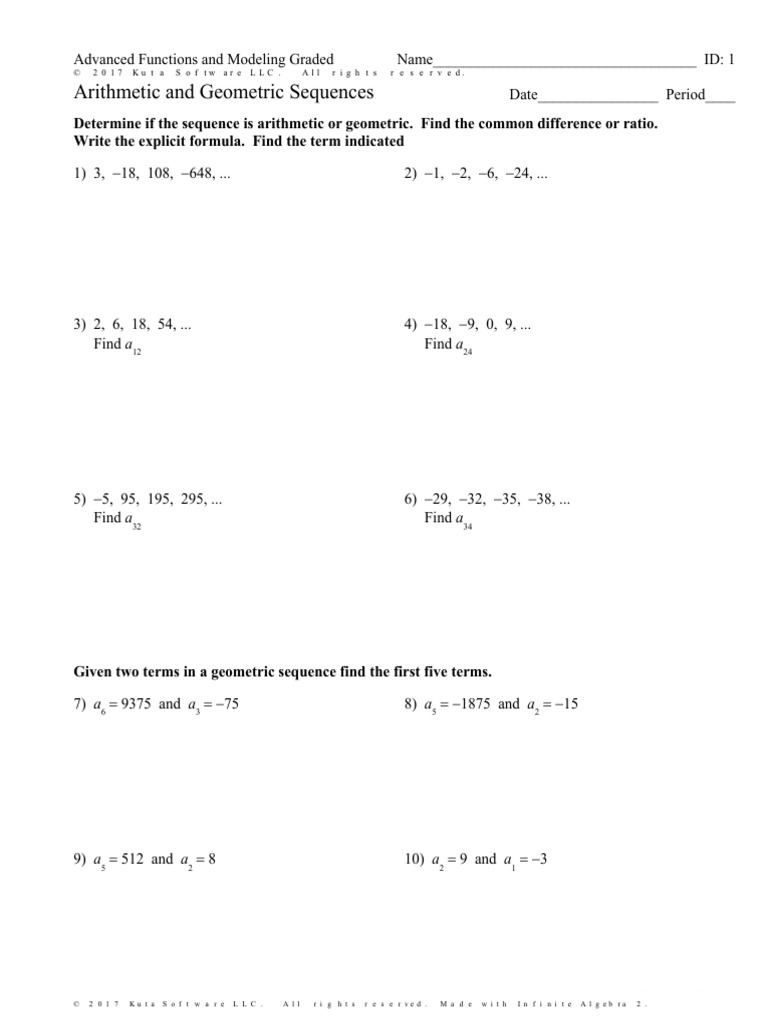 Arithmetic and Geometric Sequences Quiz | PDF