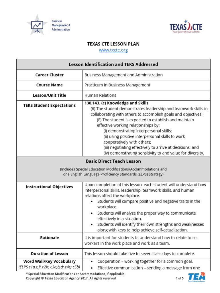 Lesson Plan Practicum in BMA-Human Relations - 0 | PDF | Cognition ...