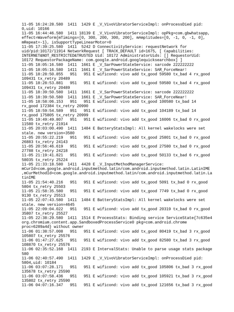 Vivo device log messages | PDF | Statistics | System Software