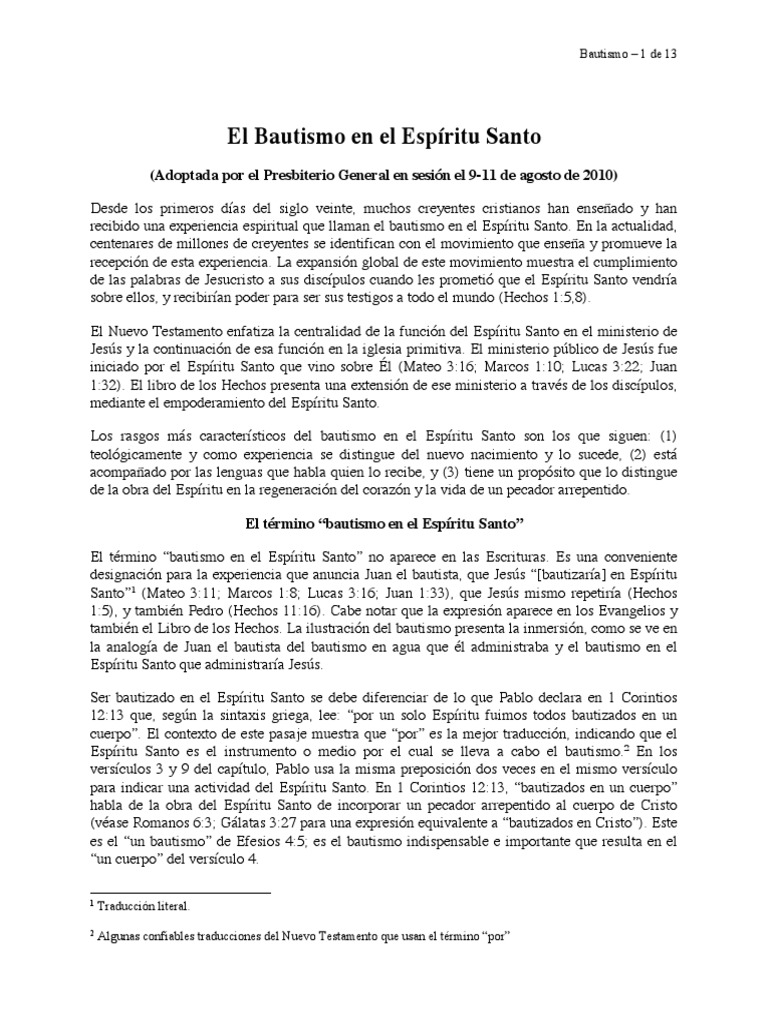 El Bautismo en El Espiritu Santo | PDF | Bautismo Con El Espiritu Santo | espíritu Santo