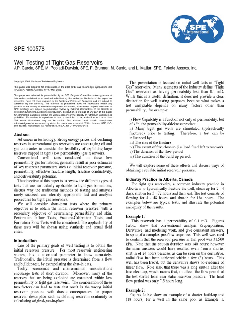 SPE Well Test Tight Gas 100576 MS P | PDF | Petroleum Reservoir ...