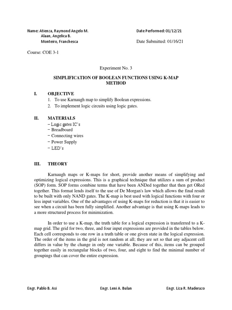 Simplification of Boolean Functions Using K-Map Method | PDF | Arithmetic | Mathematical Logic