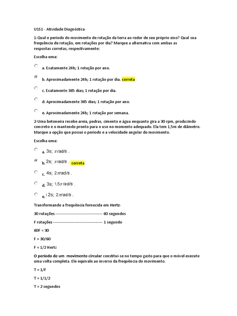 Física Atividade Diagnosticada | PDF | Iniciativa/Conjuntura | Momento Angular