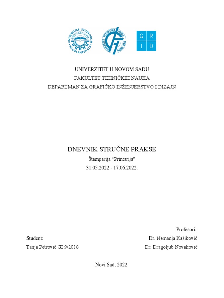 Dnevnik Stručne Prakse - Tanja Petrović Gi 9-2018 | PDF