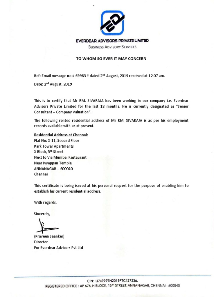 Annanagar Address Proof Letter - Compressed | PDF | Law