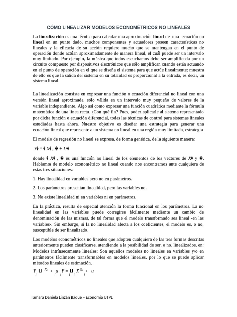 Como Linealizar Modelos Econometricos No Lineales | PDF | Linealidad ...