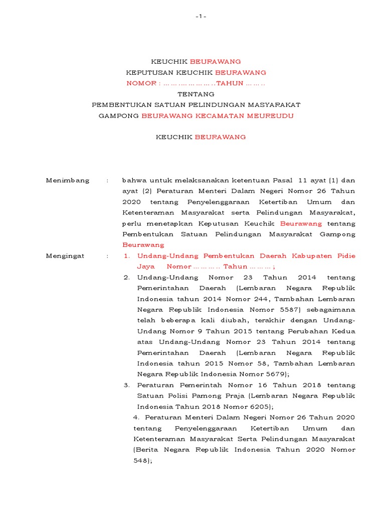 CONTOH SK SATGAS LINMAS Gampong | PDF