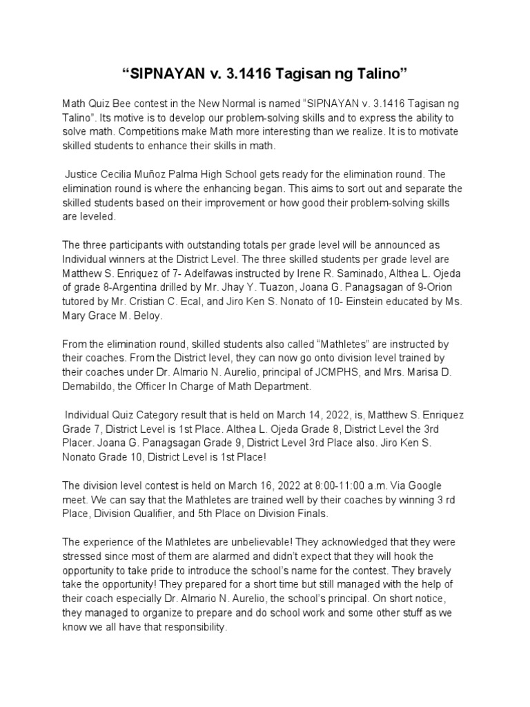 SIPNAYAN v. 3.1416 Tagisan NG Talino | PDF | Learning | Behavior Modification