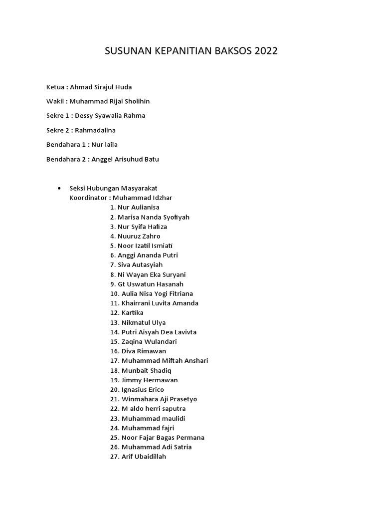 Susunan Panitia Baksos 2022 | PDF