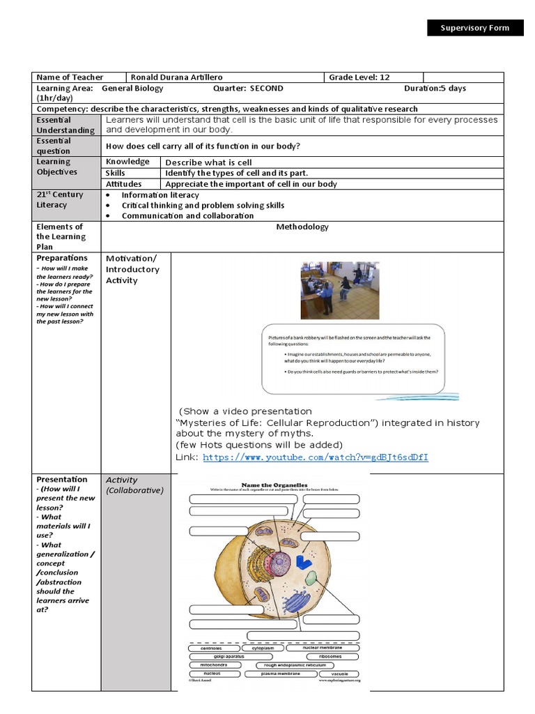 Cell Lesson Plan | PDF | Cell (Biology) | Prokaryote