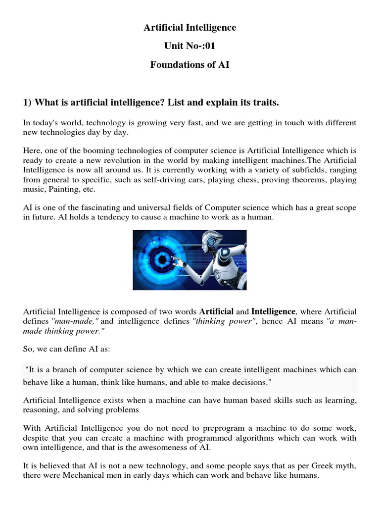 Unit No 1 (Fundamental of AI) | PDF | Artificial Intelligence ...