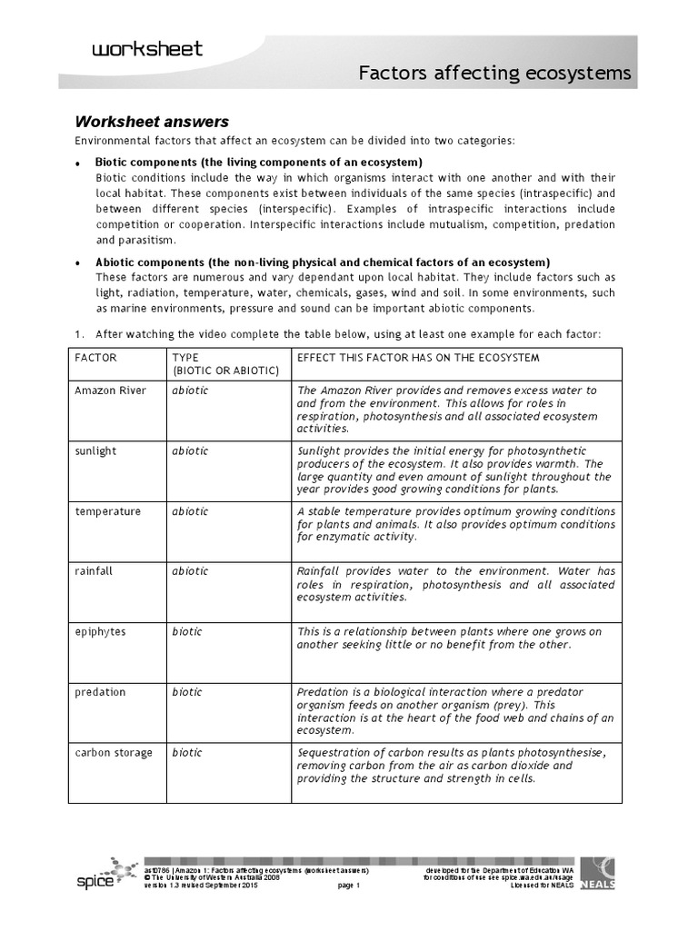 Worksheet-Answers Affecting-Ecosystems | PDF | Ecosystem | Rainforest