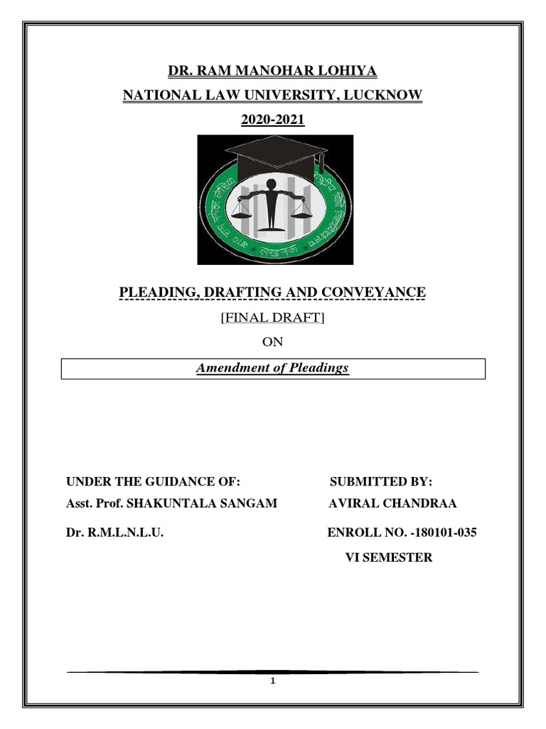 Pleading, Drafting and Conveyance - FINAL DRAFT | PDF | Pleading | Lawsuit