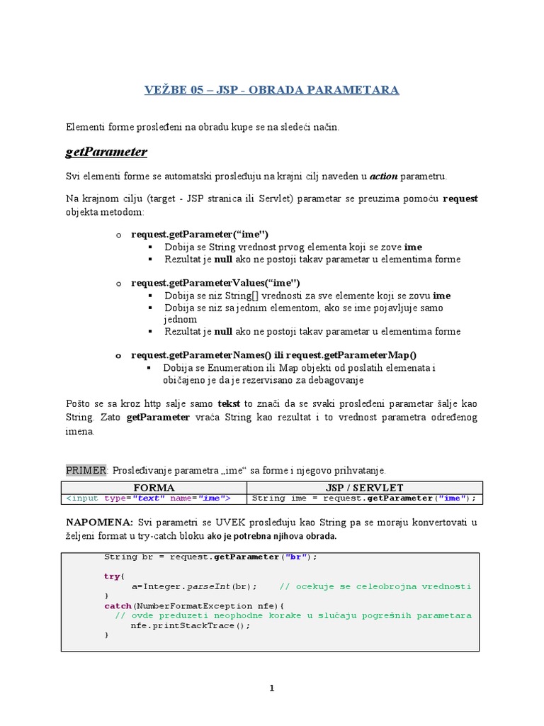 Vezbe 05 - JSP Obrada Parametara | PDF