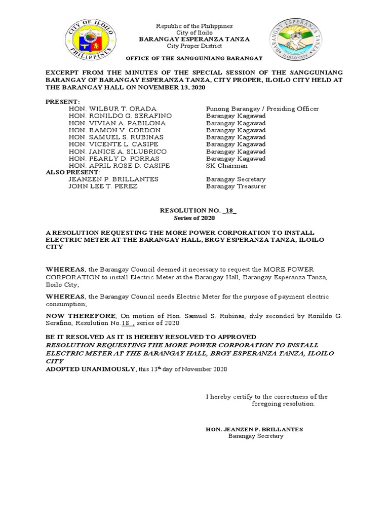 Resolution for Electric Meter Installation | PDF | Financial Services ...