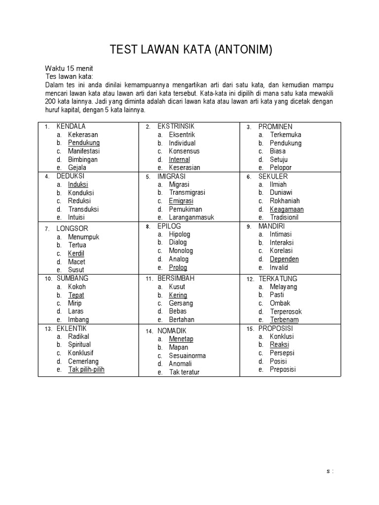Antonim Lawan Kata | PDF