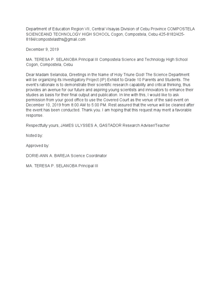Sample Permission Letter | PDF | Science