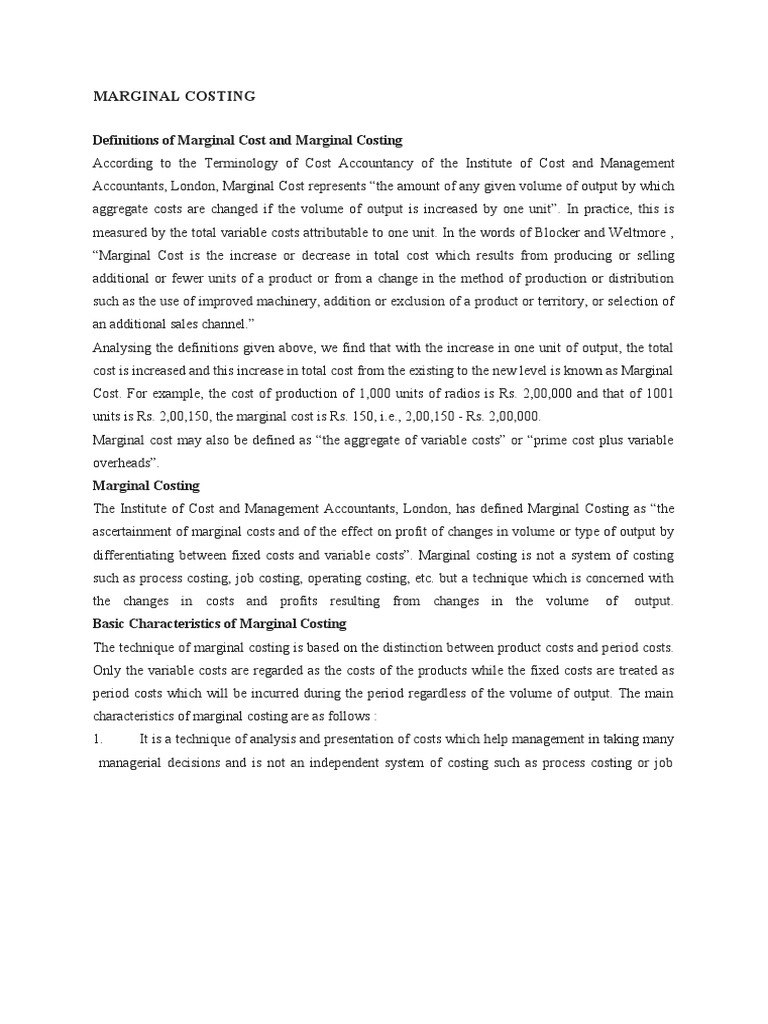 MARGINAL COSTING Notes | PDF | Cost Accounting | Management Accounting