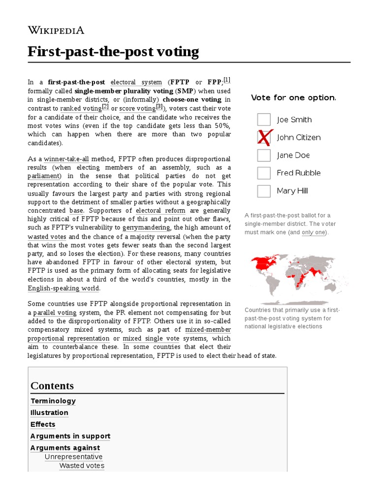 First Past The Post Voting | PDF | Voting | Elections
