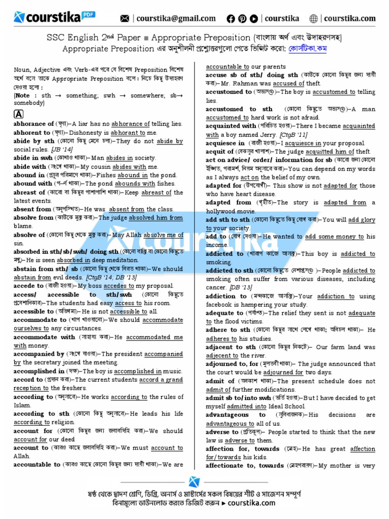 List Appropriate Preposition Pdf Language Arts Discipline