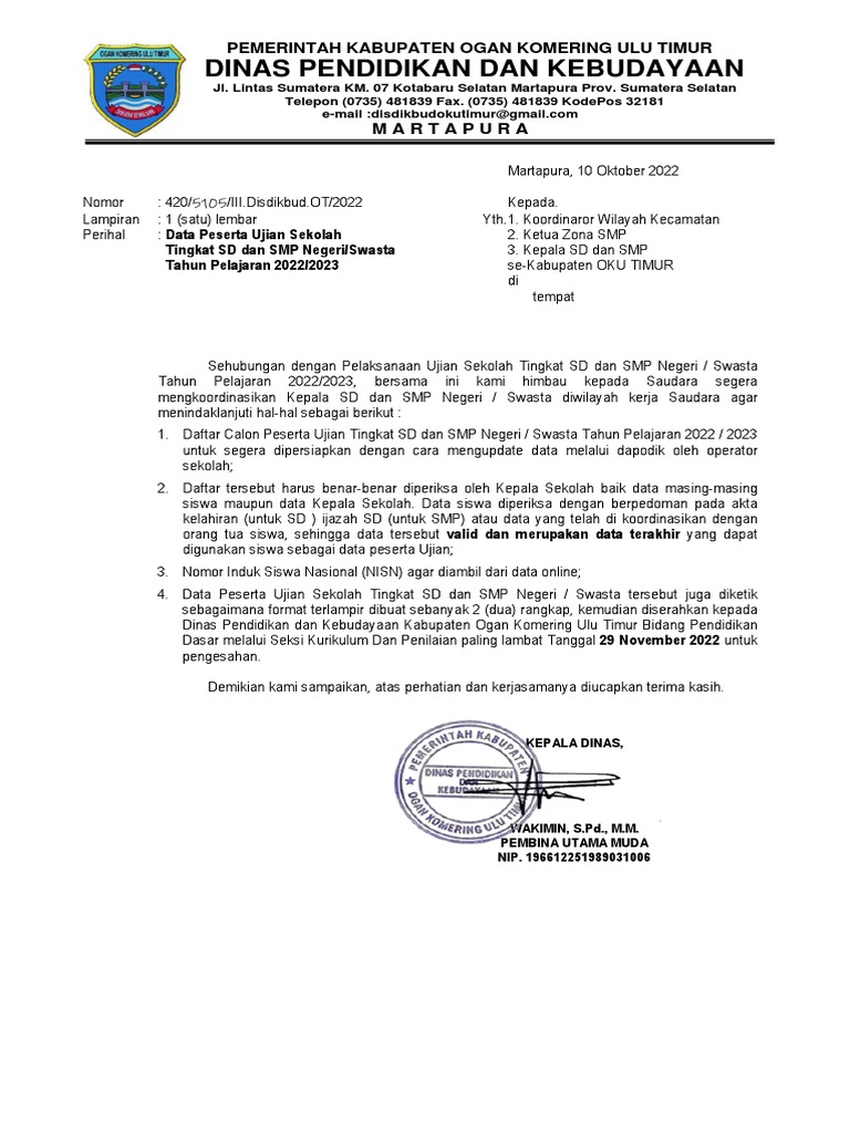 Surat Edaran Dpu SD SMP 2022 | PDF