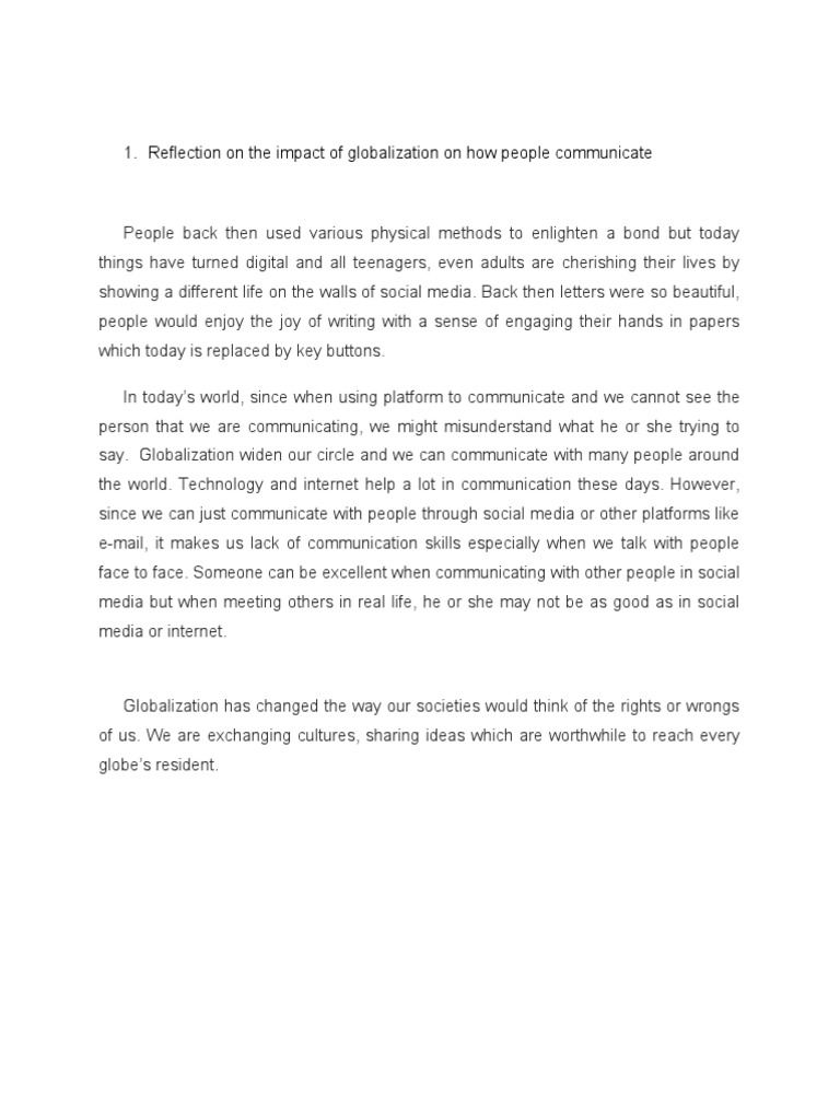 Reflection On The Impact of Globalization On How People Communicate ...