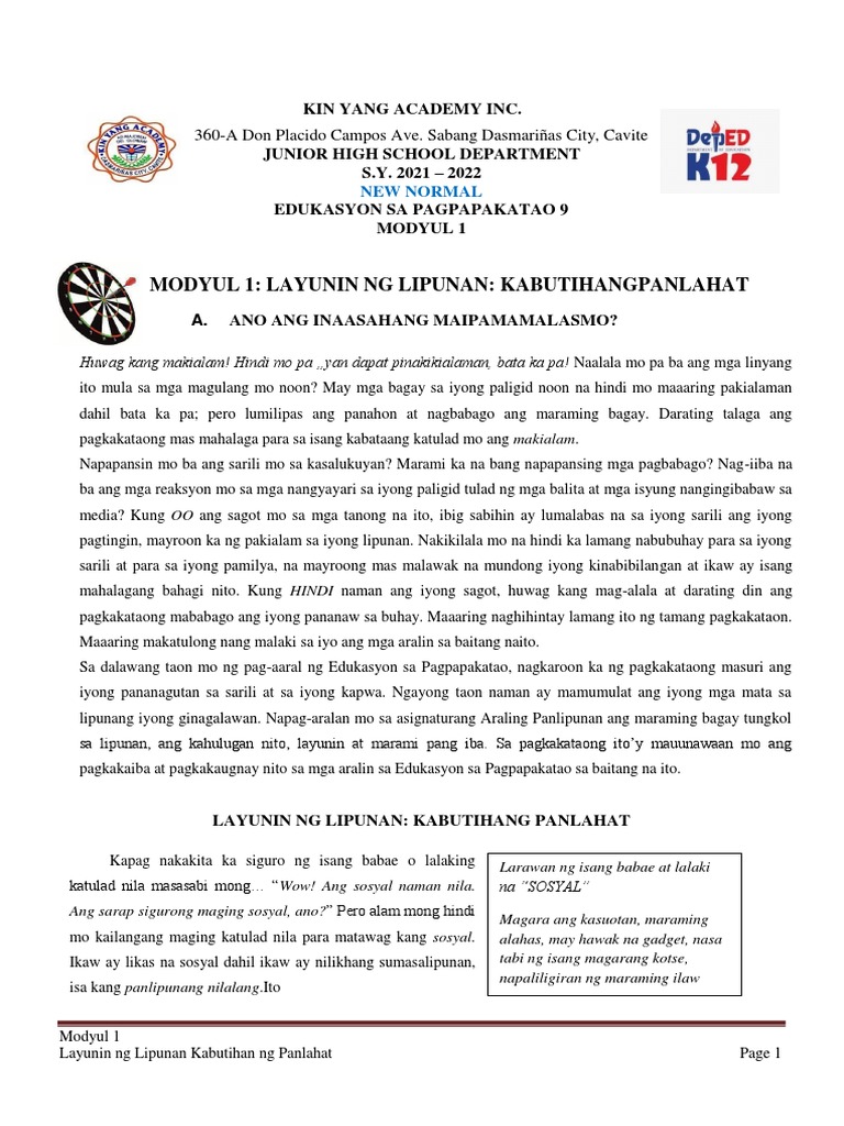 Edukasyon Sa Pagpapakatao 9 | PDF Edukasyon Sa Pagpapakatao 9 | PDF