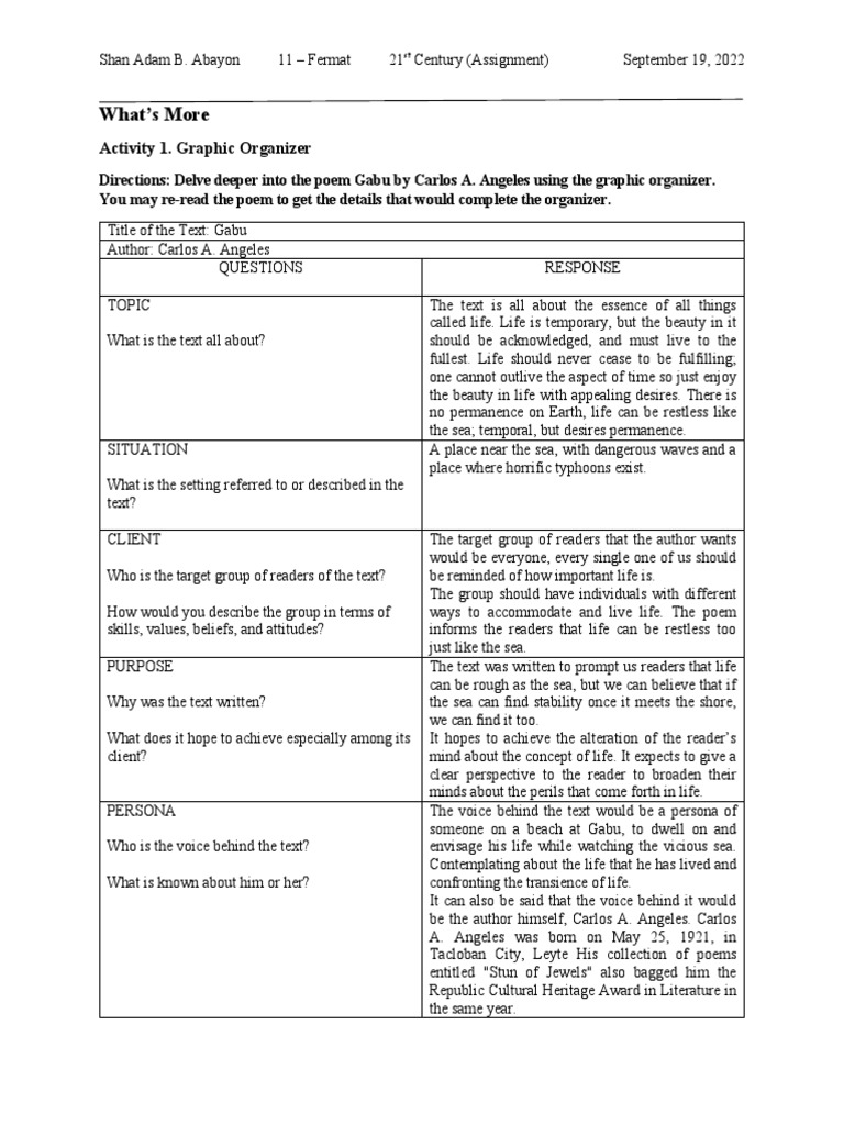 21st Century Assignment 9-16-22 | PDF | Philippines