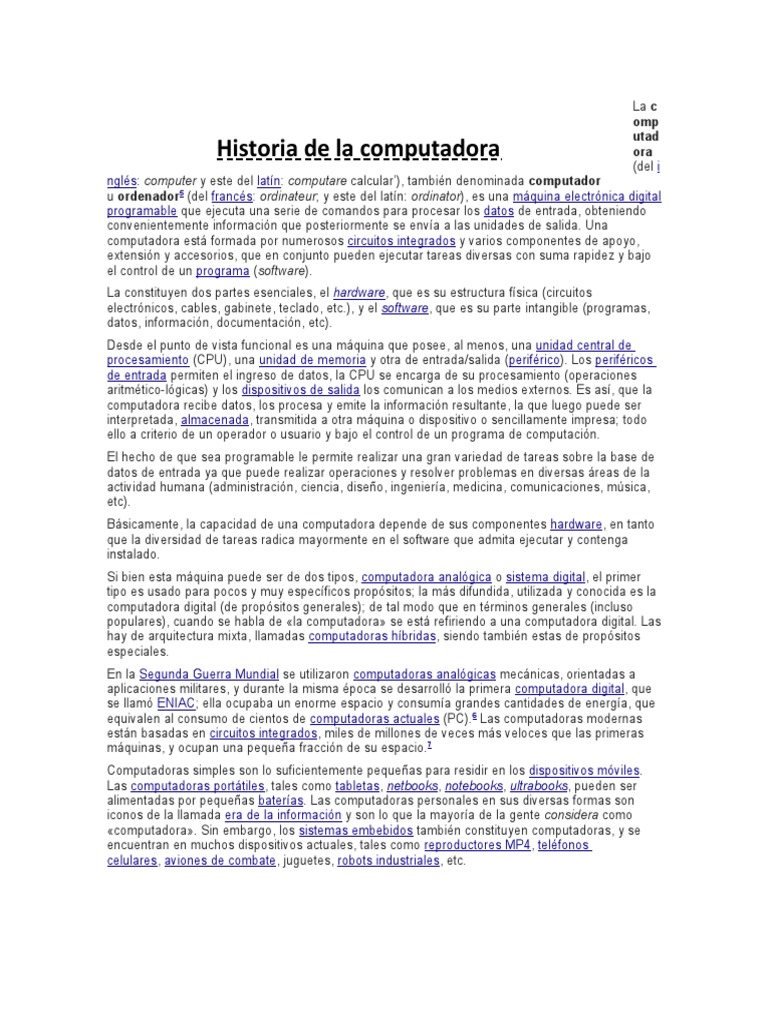 Historia de La Computadora | PDF | Hardware de la computadora | Electrónica