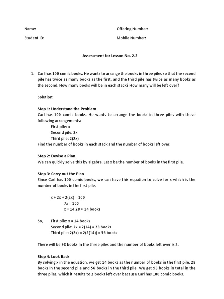 Lesson 2.2 Practice and Solutions | PDF | Equations | Algebra