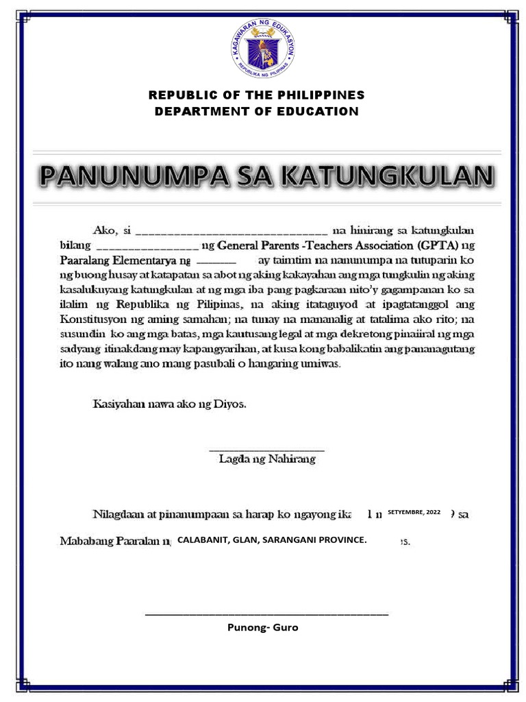 Panunumpa ng Pagtatapos ng Grade 6 | PDF