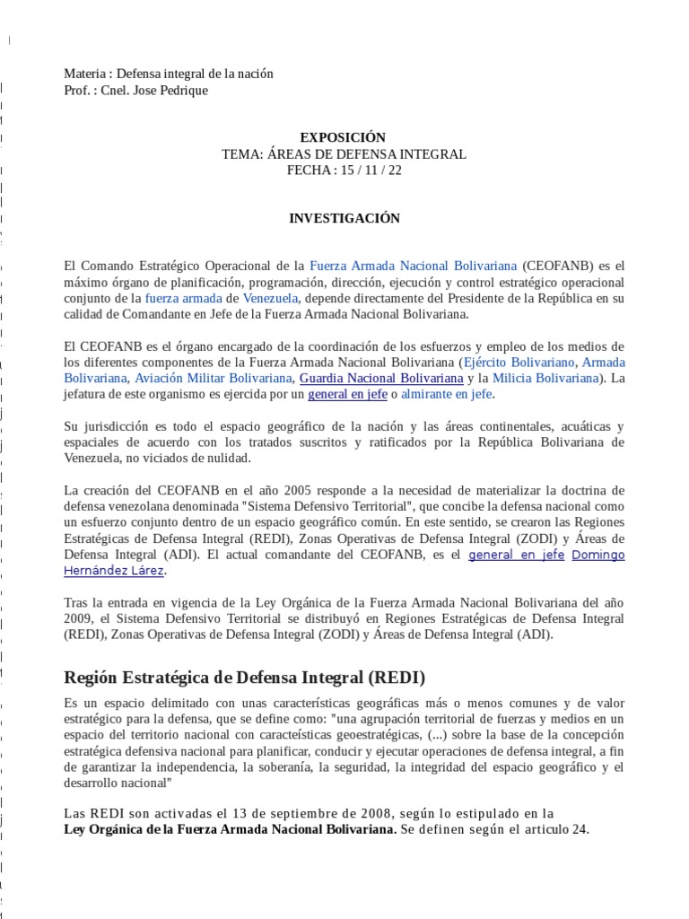 Exposición: Región Estratégica de Defensa Integral (REDI) | PDF ...