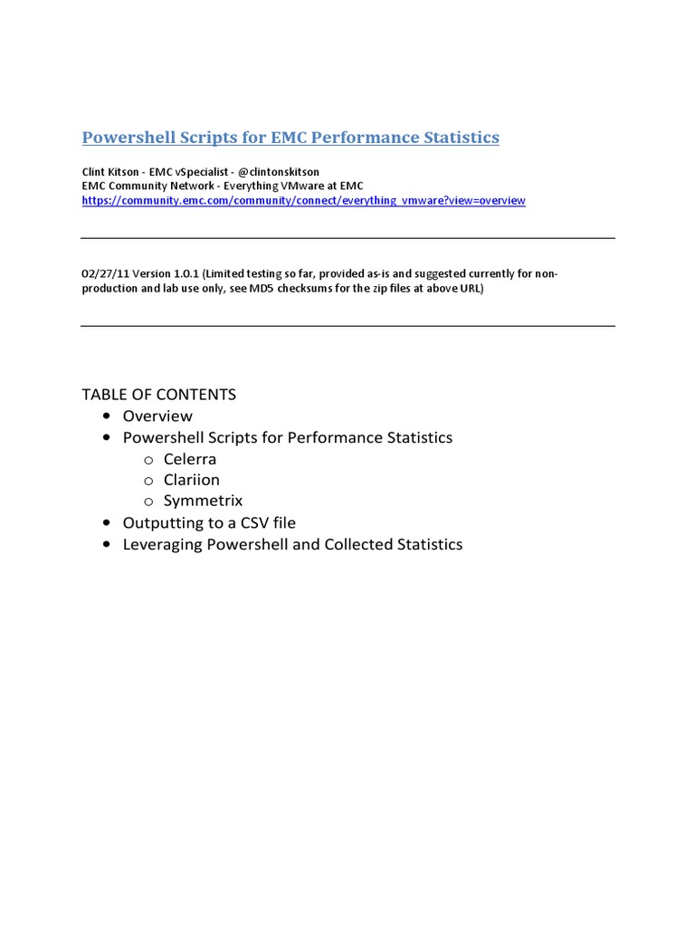 Powershell Emc Performance Scripts 022711 Pdf Computer File Scripting Language