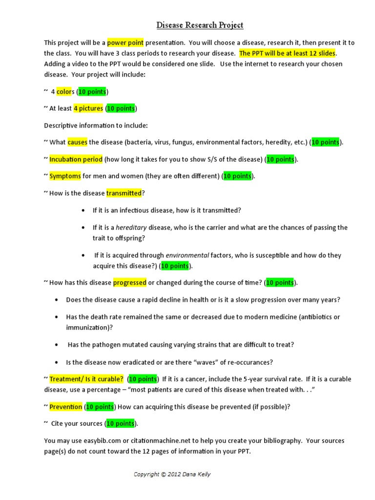 Disease Research Project Guidelines | PDF | Spelling | Infection